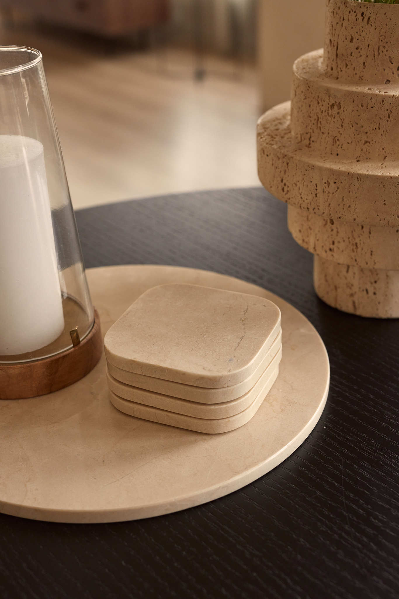 Marble coaster - beige - set of 4 pieces - 10x10x1cm – Mooisa
